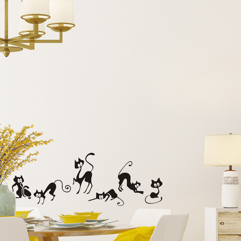 Funny black cat Wall Sticker animals Living room b... – Grandado
