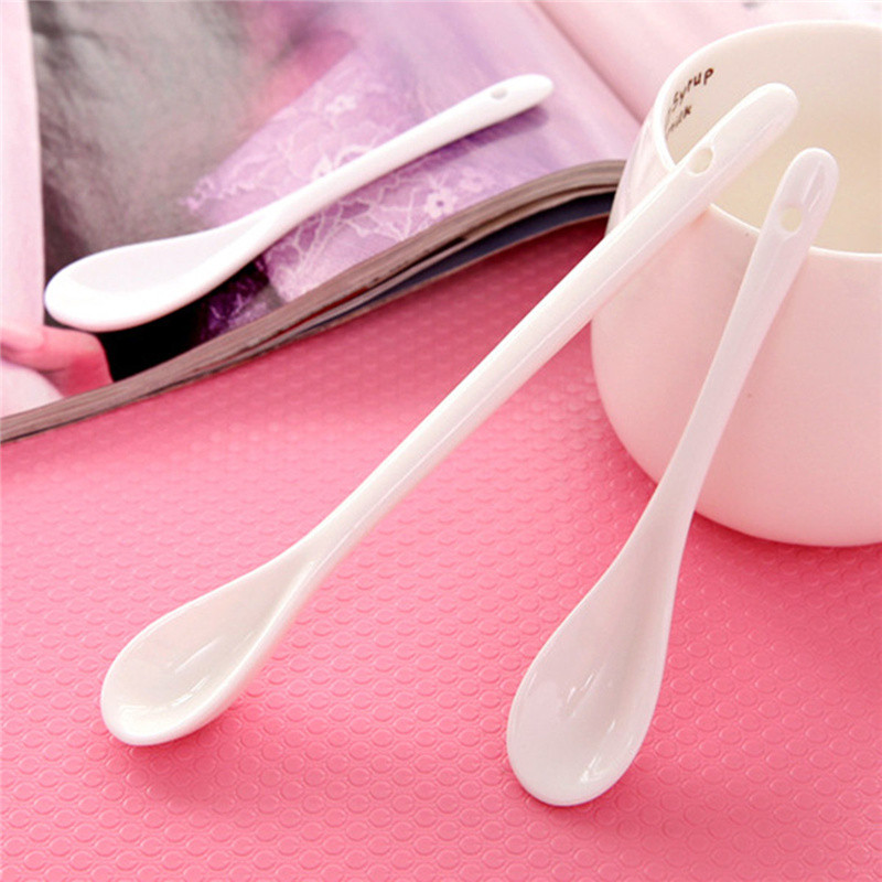 Small White Porcelain Spoons Long Handle Ceramic D... – Grandado