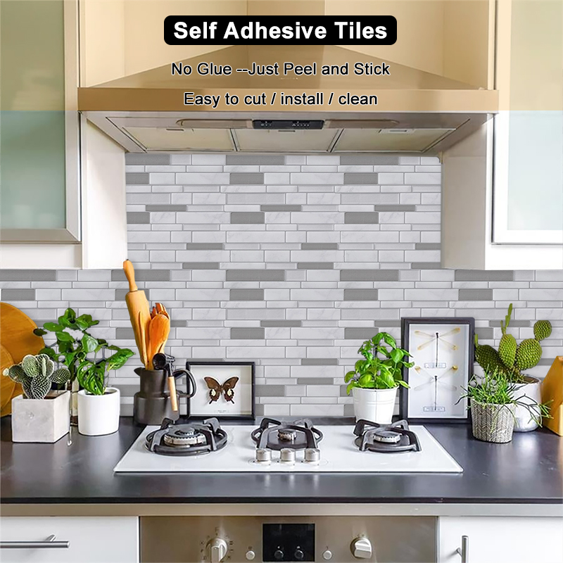 White Gray Marble Mosaic Shell and Stick Self Adhe... – Grandado