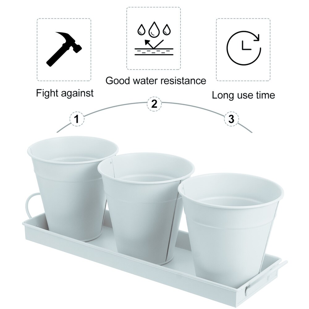 3pc Flower Iron Bucket Planter Pot with Tray Retro... – Grandado