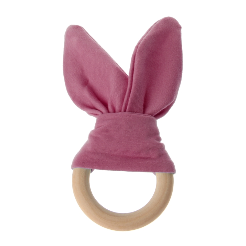 Bunny Ear Teether Fabric Wooden Teething Ring With... – Grandado