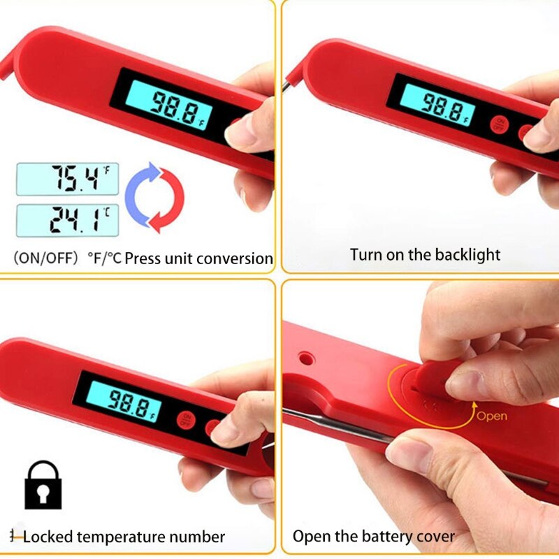 Folding Probe Backlight Meat Food Thermograph For ... – Grandado