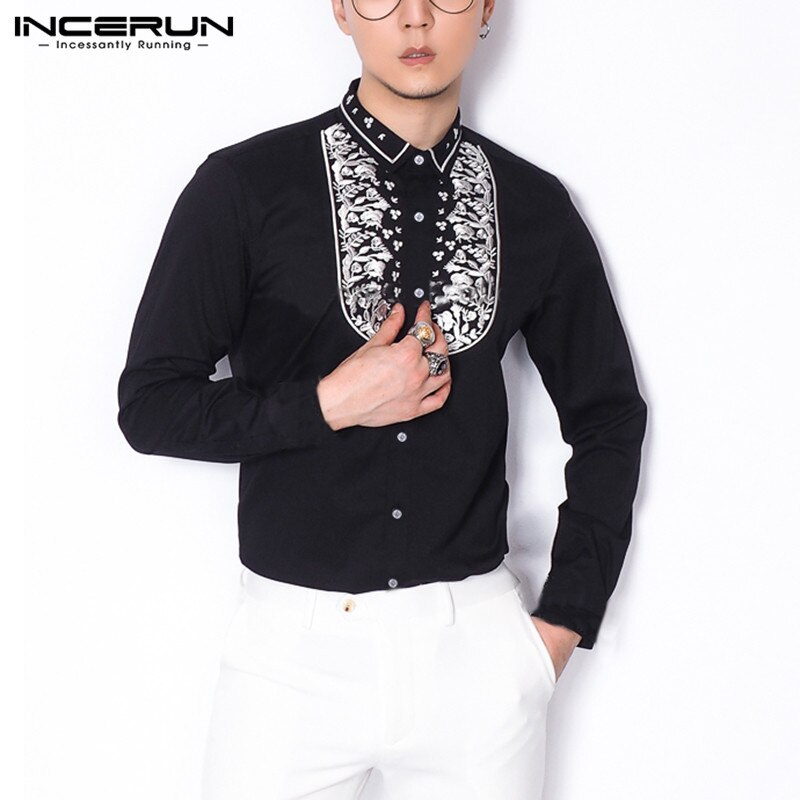 INCERUN Mannen Jurk Shirt Gedrukt Lange Mouwen Rev... – Vicedeal