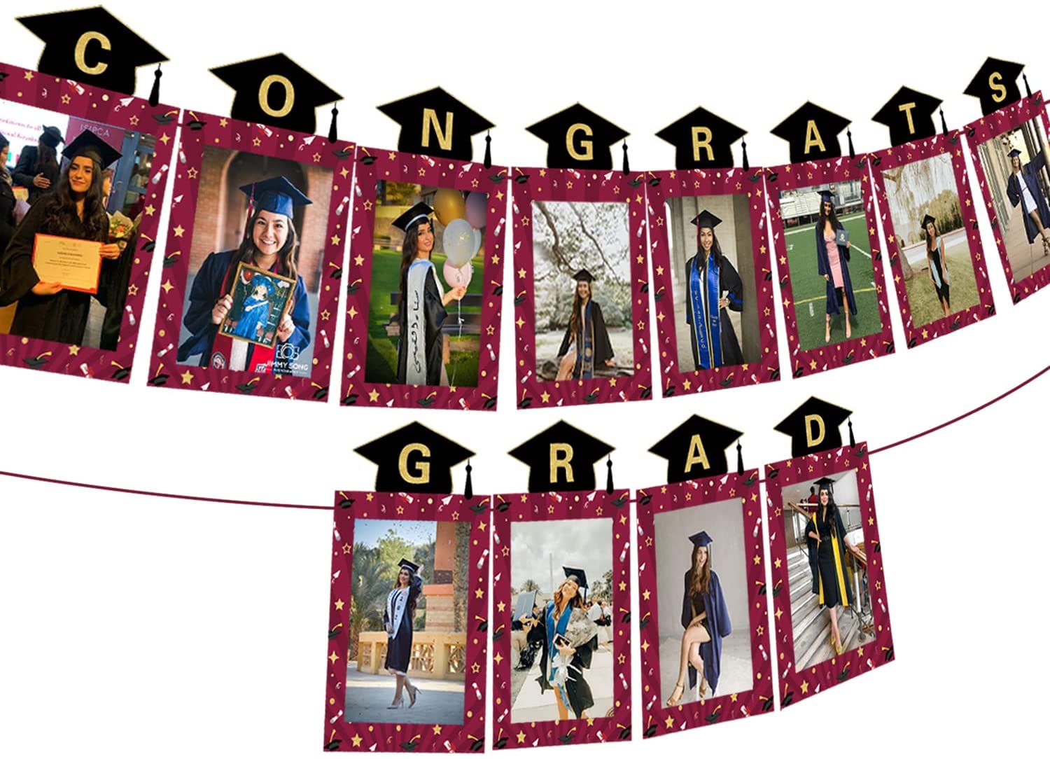 JOLLYBOOM Graduation Party Burgundy Photo Banner B... – Grandado