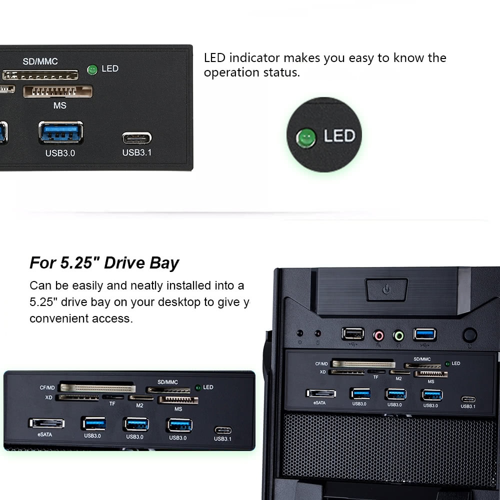 Multifunktion 5.25 "intern desktop frontpanel kort... – Grandado