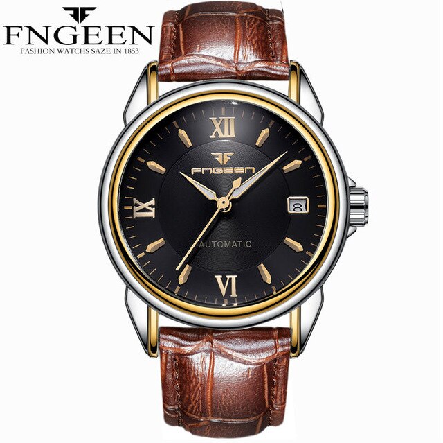 FNGEEN Men's Mechanical Automatic Watches Leather ... – Grandado