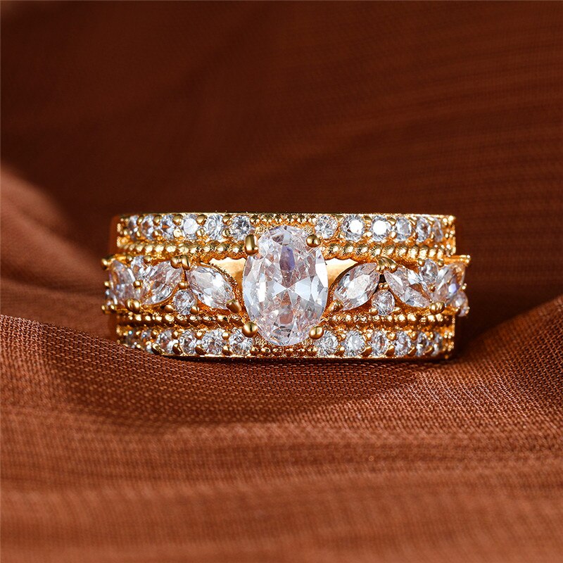 Luxury Female White Crystal Stone Ring Classic Ros... – Grandado