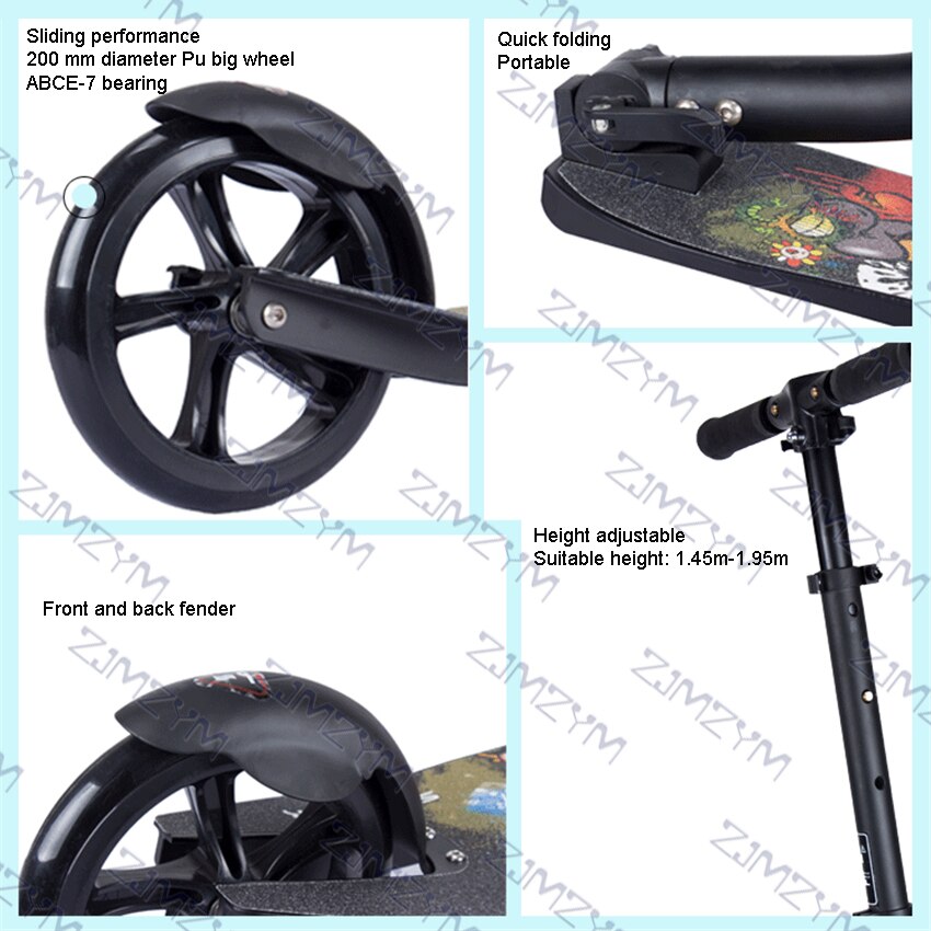 808 Adult Two Big Pu Wheel Scooter Portable Foldin... – Grandado