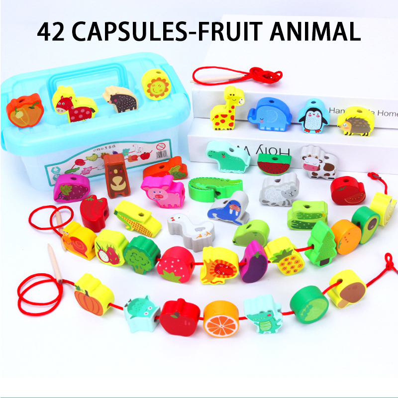 Wooden Toys Baby DIY Toy Cartoon Fruit Animal Stri... – Grandado