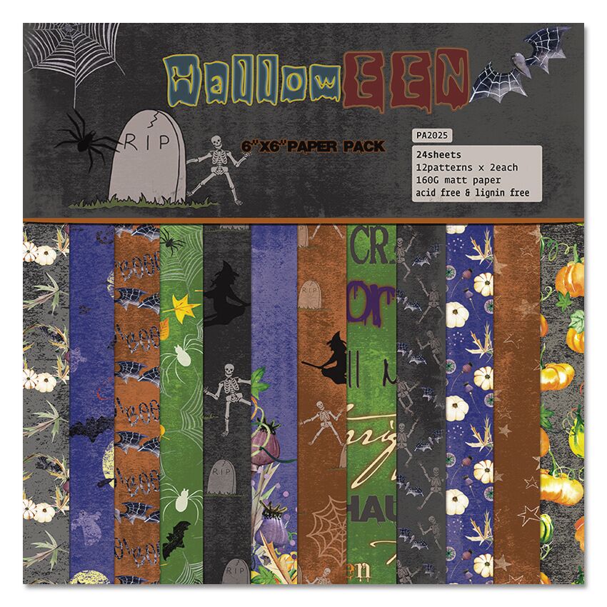 Halloween Scrapbooking paper pack of 24sheets hand... – Grandado