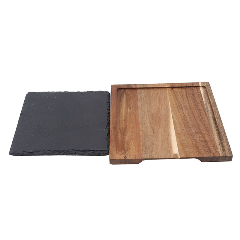 Wood Snack Disc Wood Tray Black Slate Bread Plate ... – Grandado