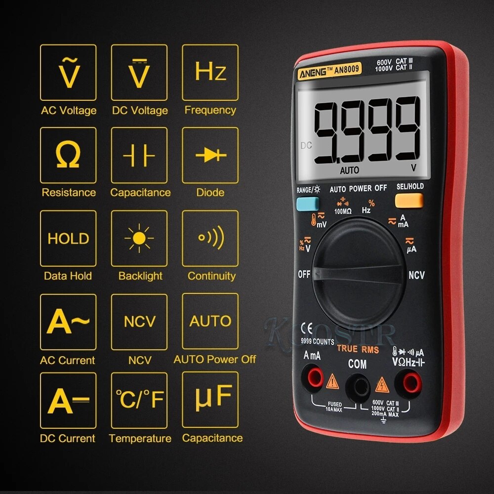 ANENG AN8009 Auto Range Digital Multimeter 9999 co... – Vicedeal