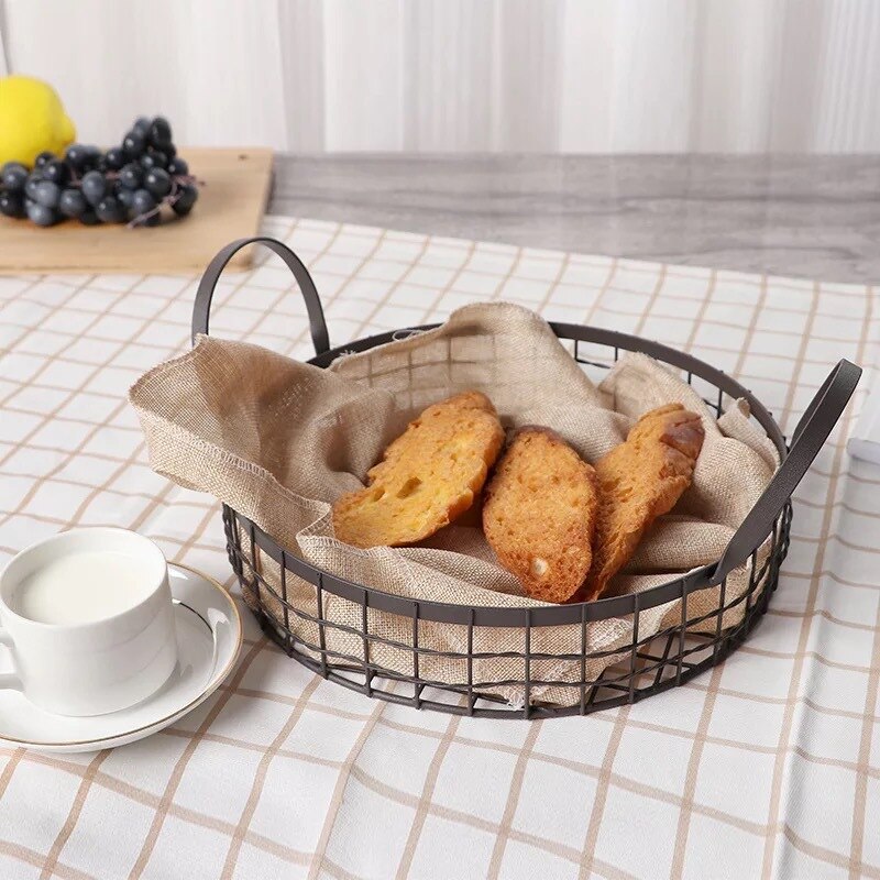 Nordic retro wrought iron black bread basket fruit... – Grandado