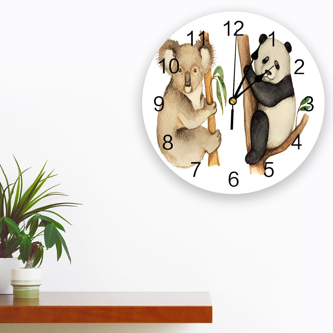 Animal Koala Panda Big Tree Leaves PVC Wall Clock ... – Grandado