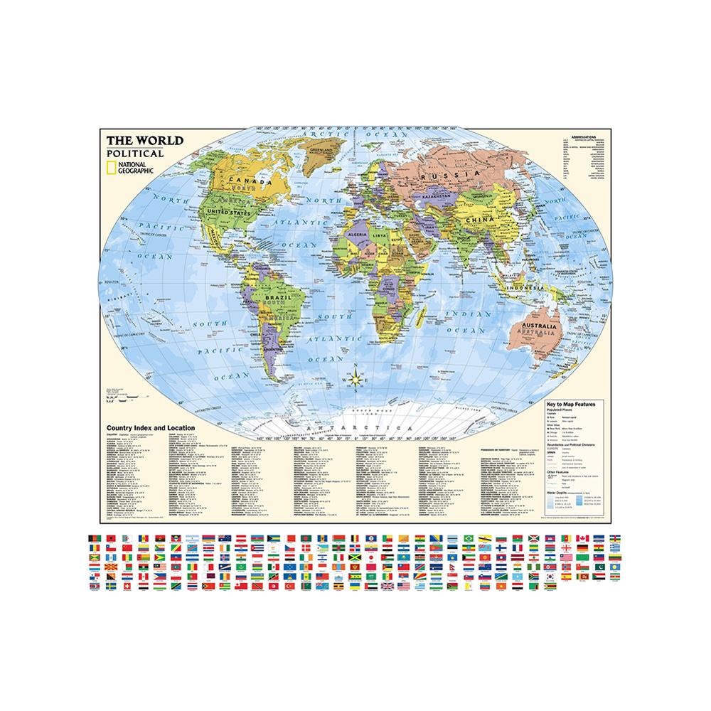 150x150cm Non-woven World Map With Flags And Count... – Grandado