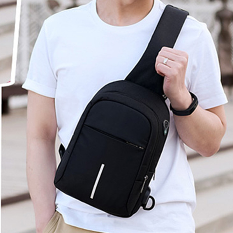 Men's Canvas Chest Bag External USB Interface Char... – Grandado