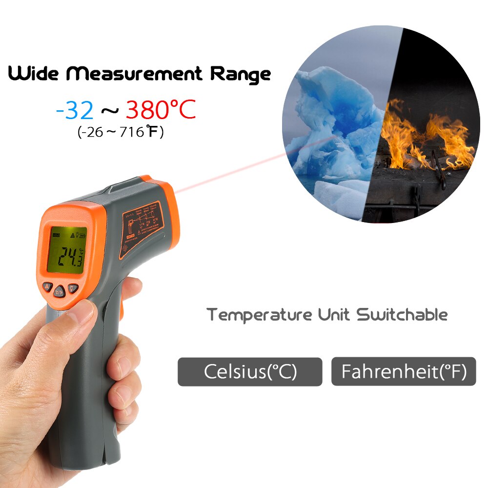 Industrial Infrared Thermometer -32~380℃ 12:1 Port... – Grandado