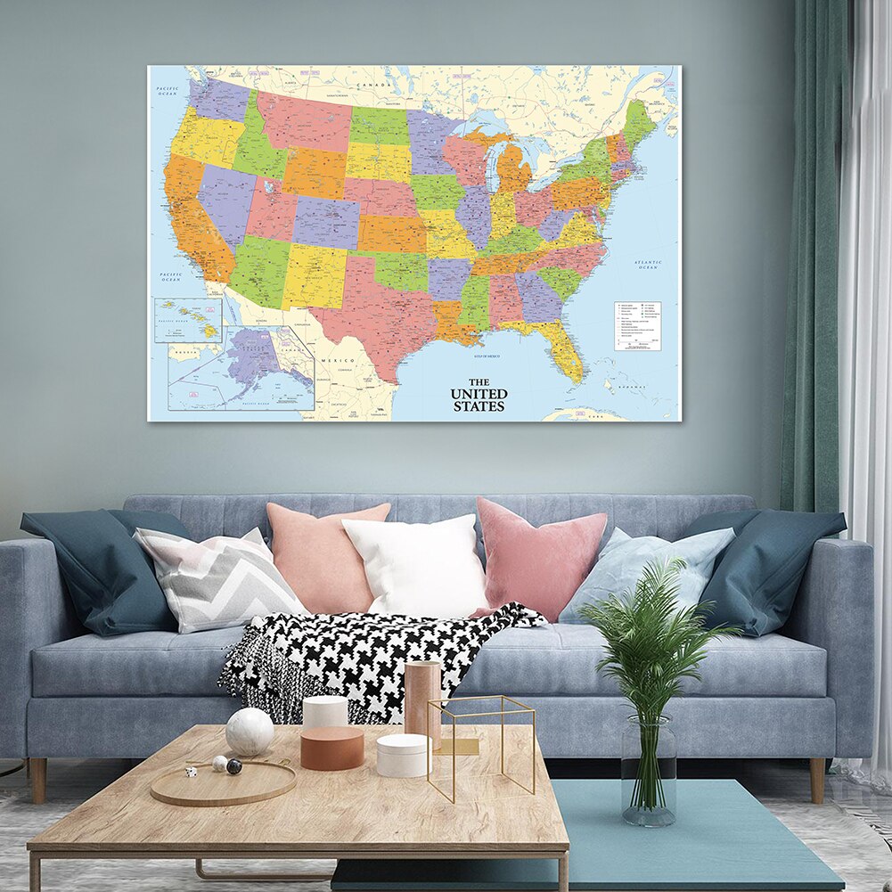130*90cm The America Political Map Non-woven Canva... – Grandado