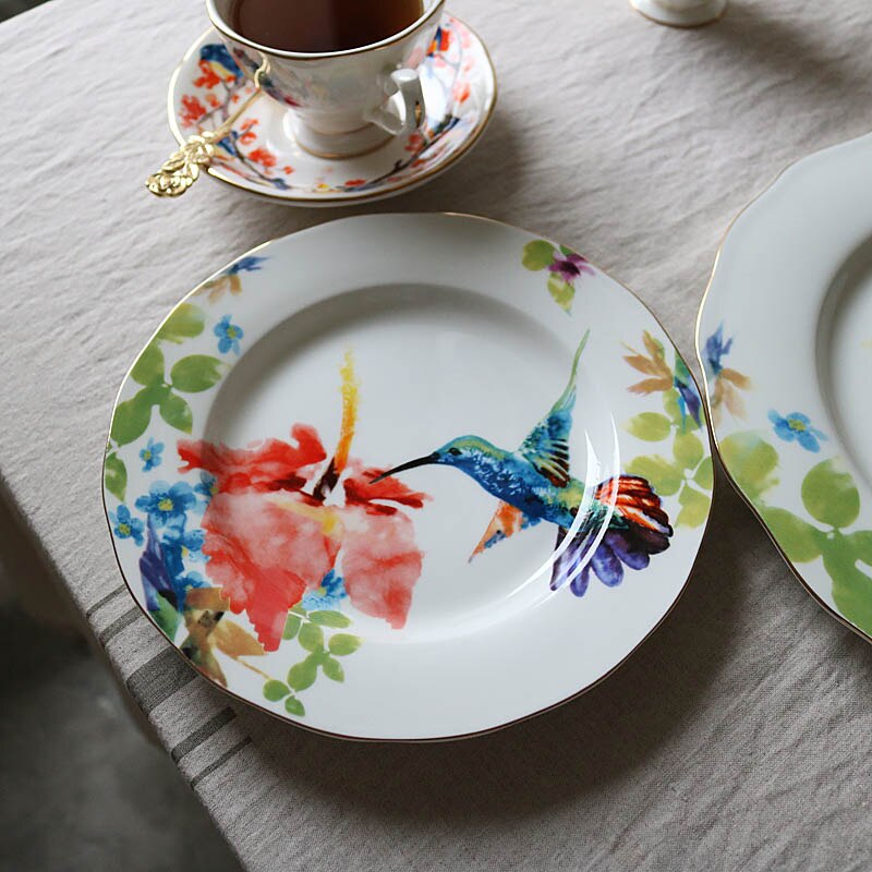 Bone China Multicolored Bird Hand Made Gold Edge T... – Vicedeal
