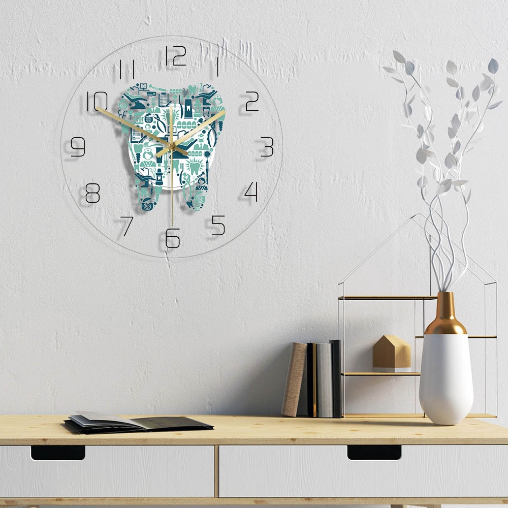Dentist Dental Care Symbols Wall Clock Acrylic Han... – Grandado
