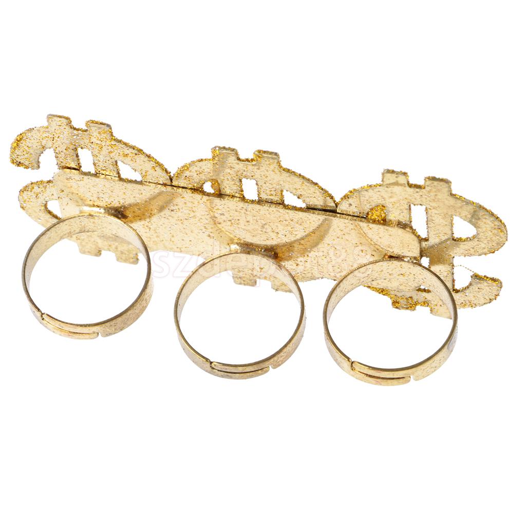 Glitter Gold 3 US Dollar Signs Ring 80s Rapper Big... – Grandado
