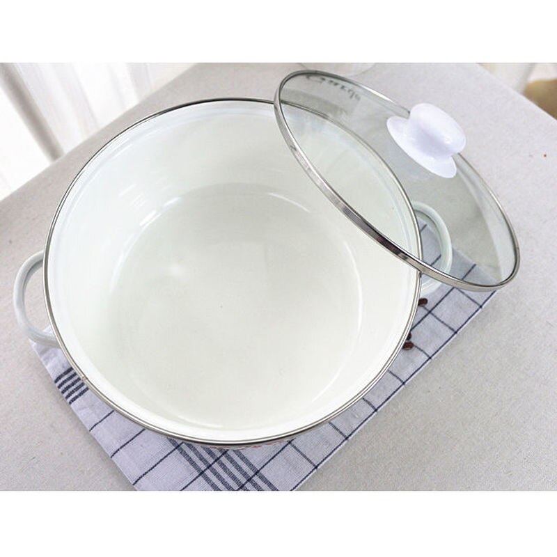 Enamel Soup Pot Flat Cooker 2-5L Thick Pot with Li... – Grandado