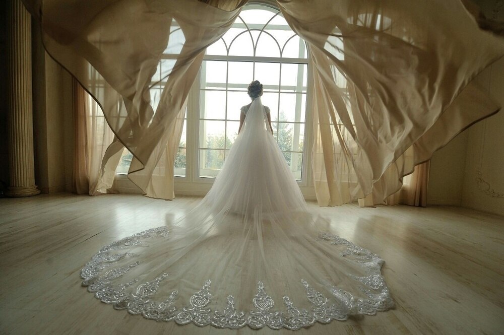 white lvory Crystals Bridal Wedding Veil velo de n... – Vicedeal