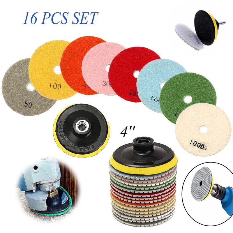 16Pcs Diamant Polijsten Kit 4 Inch M14 Polijsten W... – Grandado