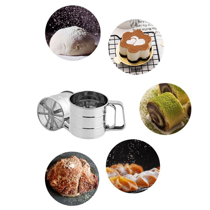 Stainless Steel Shaker Sieve Cup Powder Mesh Crank Flour Sifter with ...