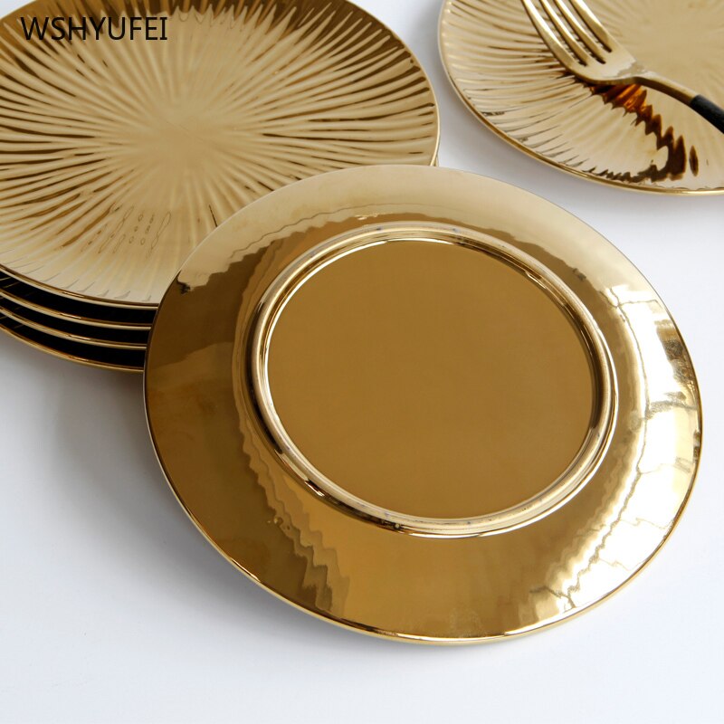 1Pcs Light luxury plating gold ceramic plate grain... – Grandado