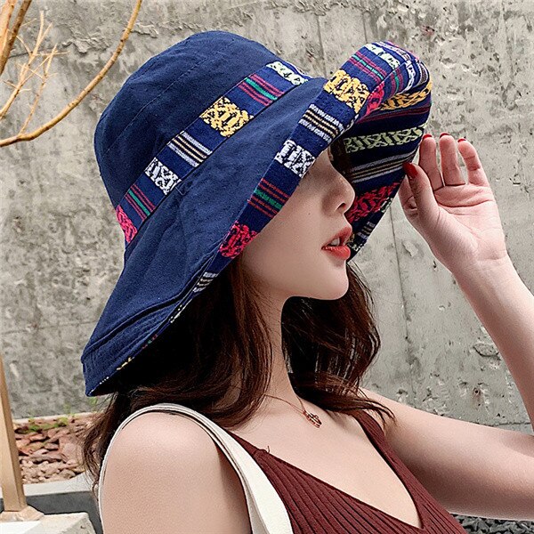 Bohemia dam dubbelsidig solhatt i bomull stor bred... – Vicedeal