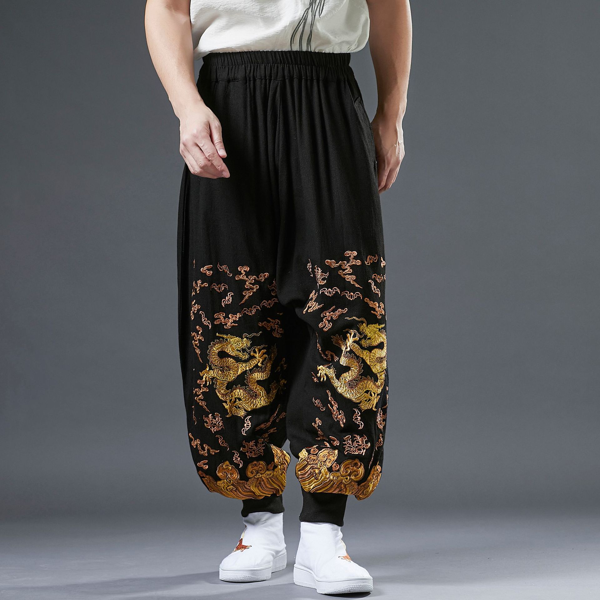 Golden dragon pants Chinese wind youth lantern pan... – Grandado