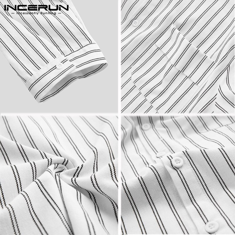 INCERUN Stylish Cotton Men Striped Shirt Stand Col... – Grandado