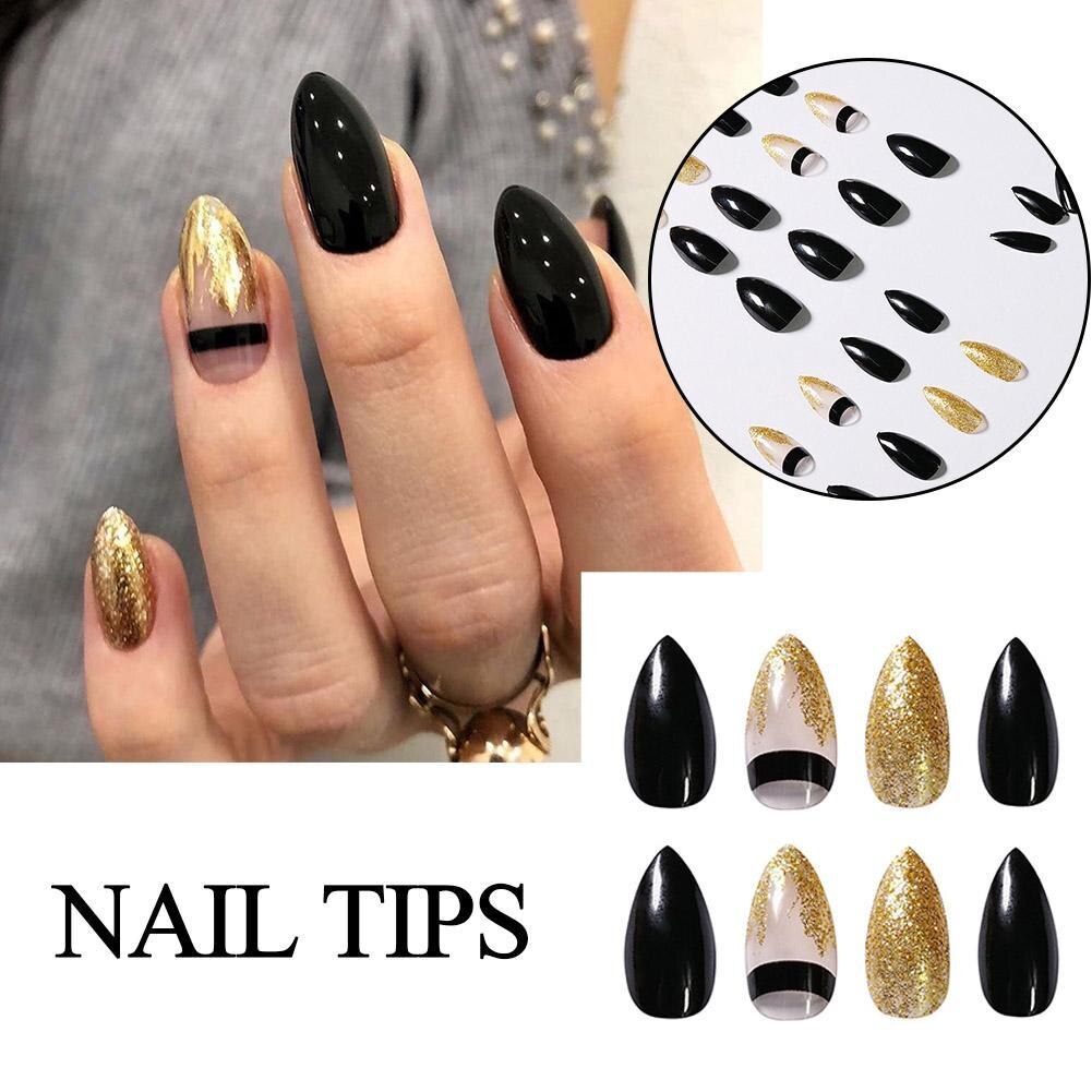 Uñas postizas desmontables con purpurina, Punta ov... – Grandado