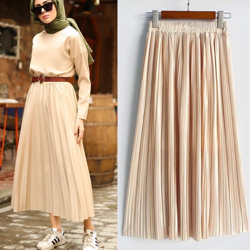 Muslim Pleated Skirt Islamic Dubai Turkish Solid W... – Vicedeal