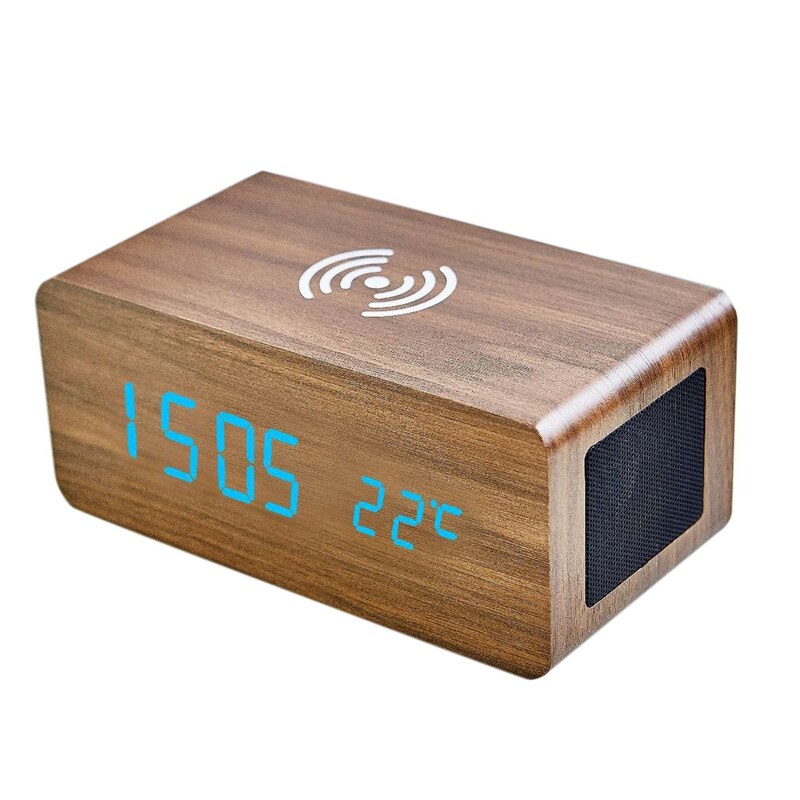 Wood Alarm Clock Bluetooth Speaker Desk USB Digita... – Vicedeal