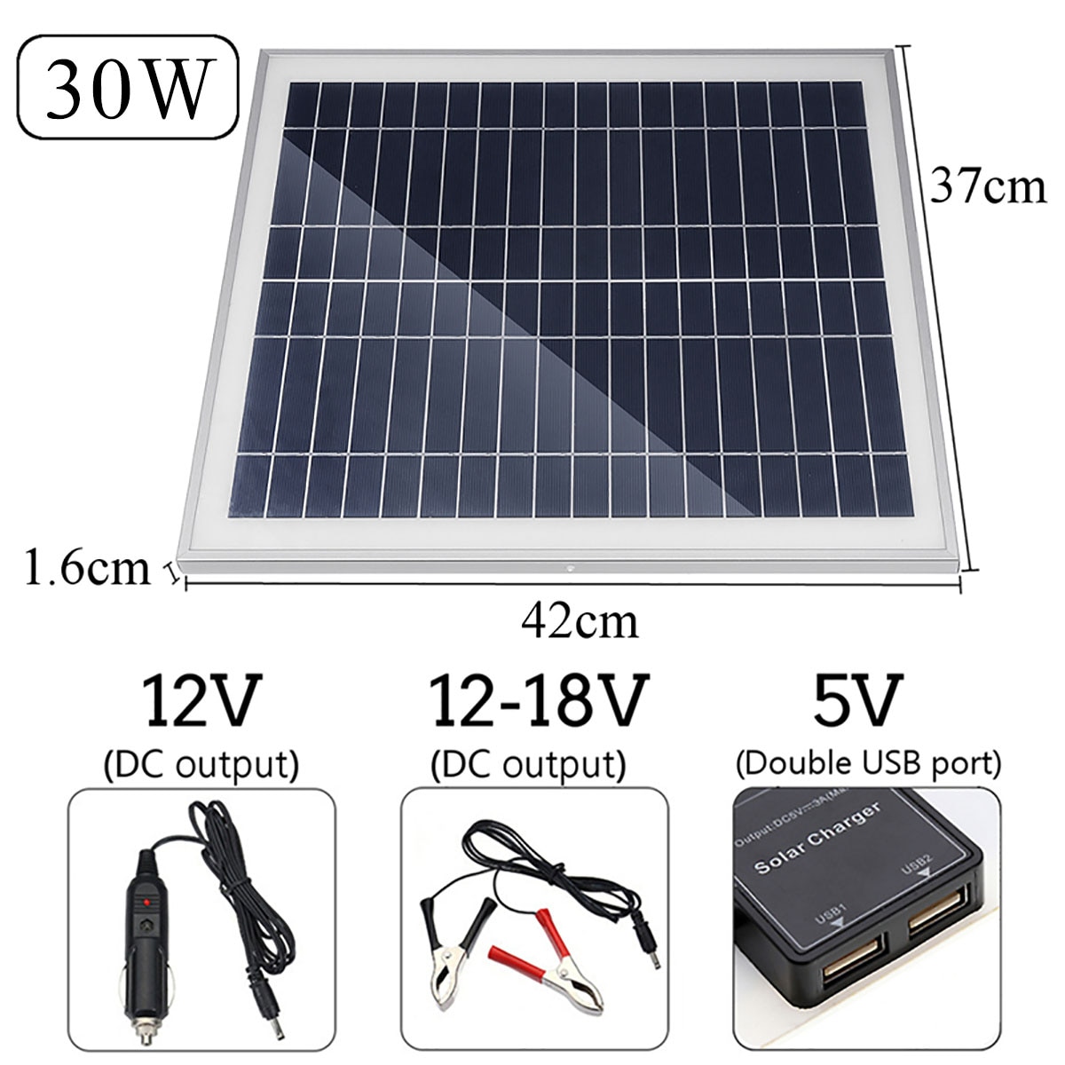 30W Dual USB 12V Metal frame Solar Panel with Car ... – Grandado