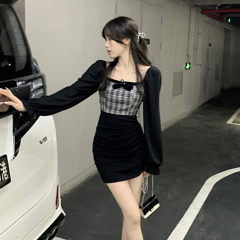 QWEEK Korean Bodycon Mini Dress Women Kpop Plaid P... – Grandado