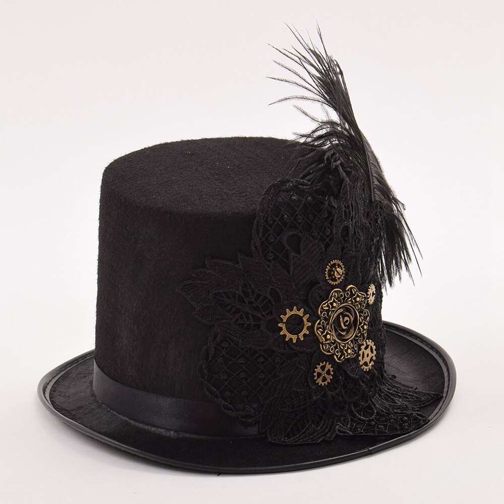 Goth Black Hat Men Vintage Fedora Gear Lace Top St... – Vicedeal