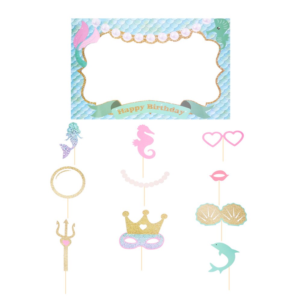 11 Pcs Photo Booth Props and Photo Frame Mermaid T... – Vicedeal