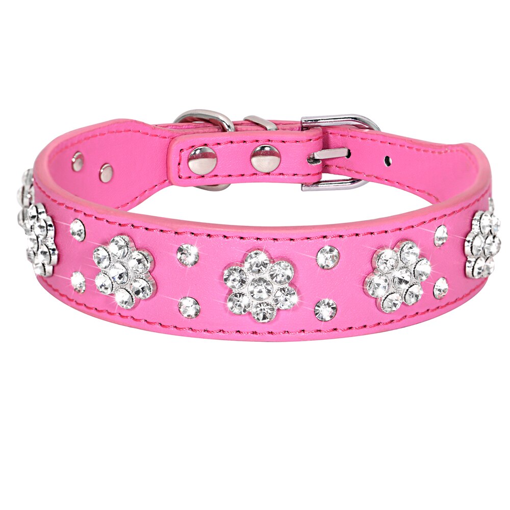 Rhinestone Dog Collar Leather Dog Collars With Bli... – Grandado