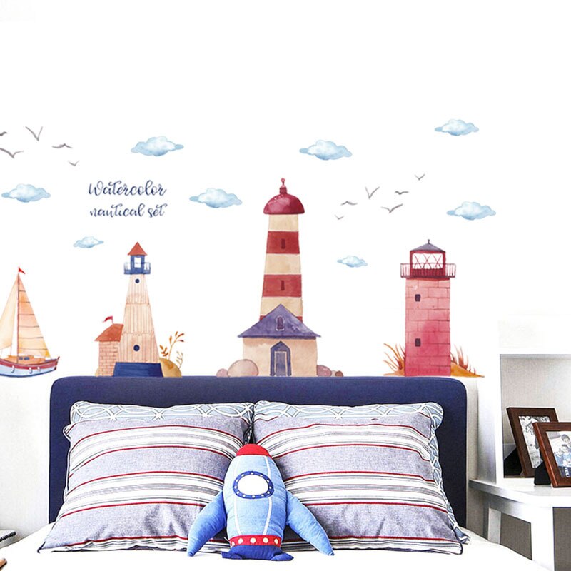 Cartoon Lighthouse Boat Wall Stickers for Bedroom ... – Vicedeal