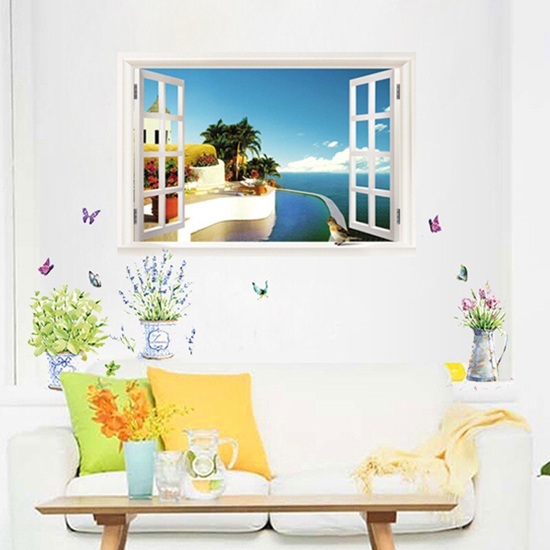 3d mediterranean style window wall stickers for li... – Grandado