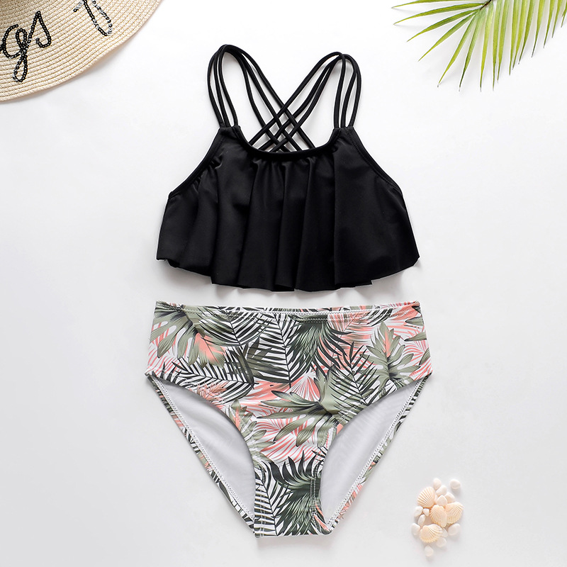Baby Girl Swimsuit Swimwear Leaf-printed Teenage G... – Vicedeal