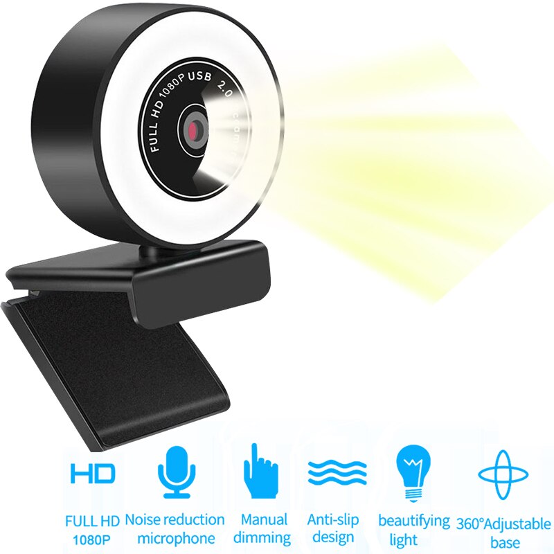 1080P HD Webcam with Ring Fill Light for Laptop PC... – Vicedeal