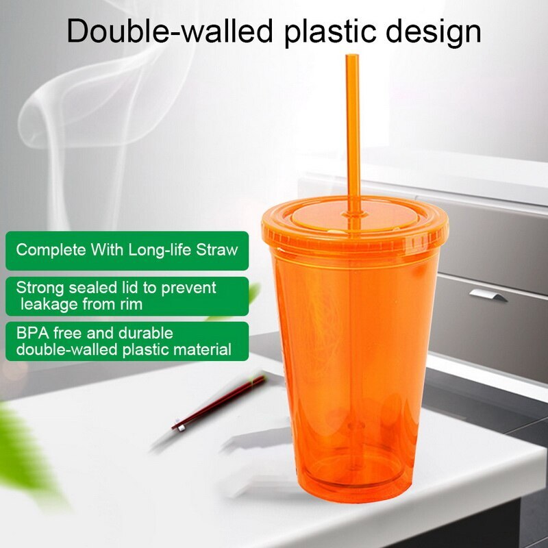 500ml Travel Mug With Straw Reusable Smoothie Plas... – Grandado