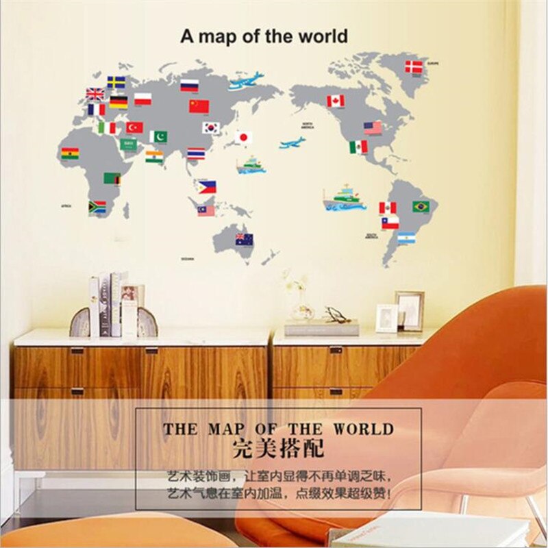 Cartoon world map wall sticker classroom bedroom w... – Grandado