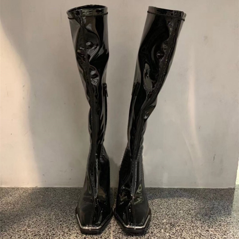 Mulheres Longas Botas de Metal Decoração Dedo Do P... – Vicedeal
