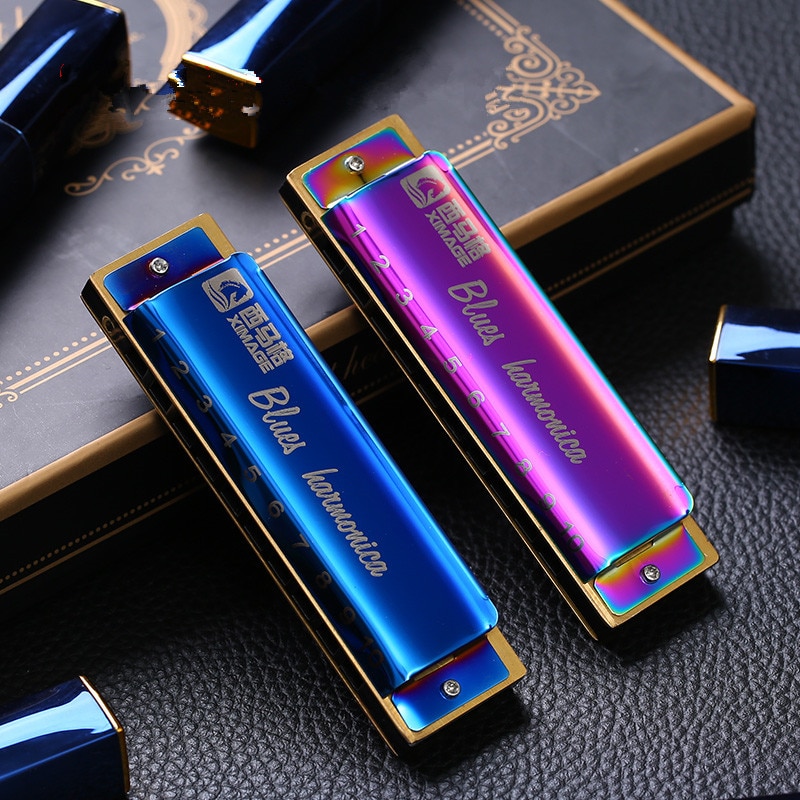 Brand 10 Gaten 20 Tone Harmonica Blues Harpen Sleu... – Grandado
