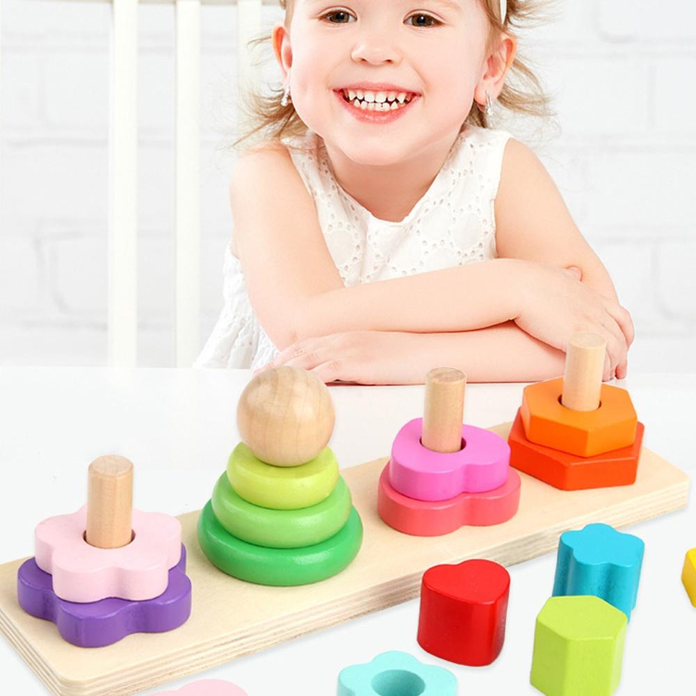 Kids 4-Column Geometric Blocks Stacking Shape Matc... – Vicedeal